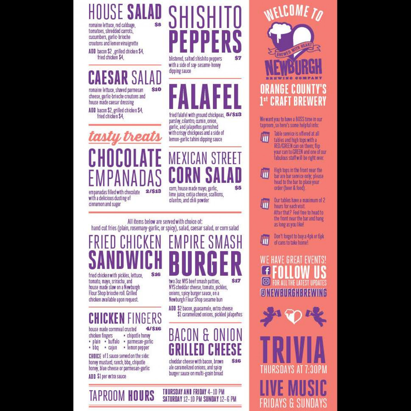 Menu- Newburgh Brewing Company | Newburgh, New York