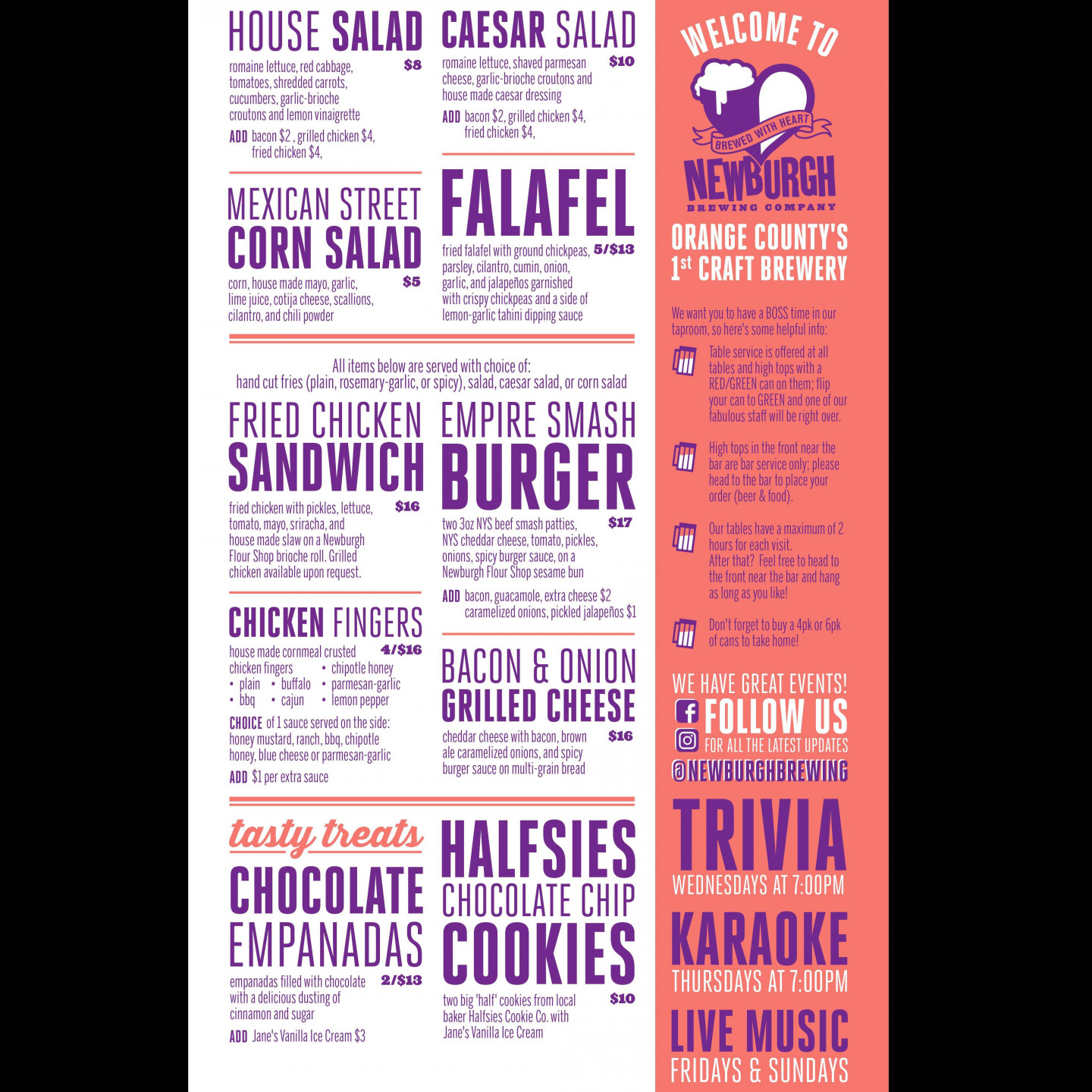 Menu- Newburgh Brewing Company | Newburgh, New York